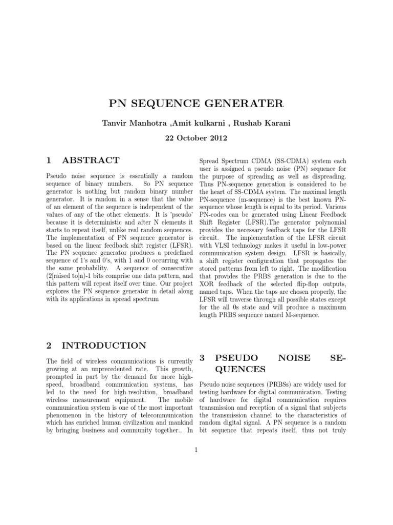 PN Sequence Generator | PDF | Electronics | Computer Engineering