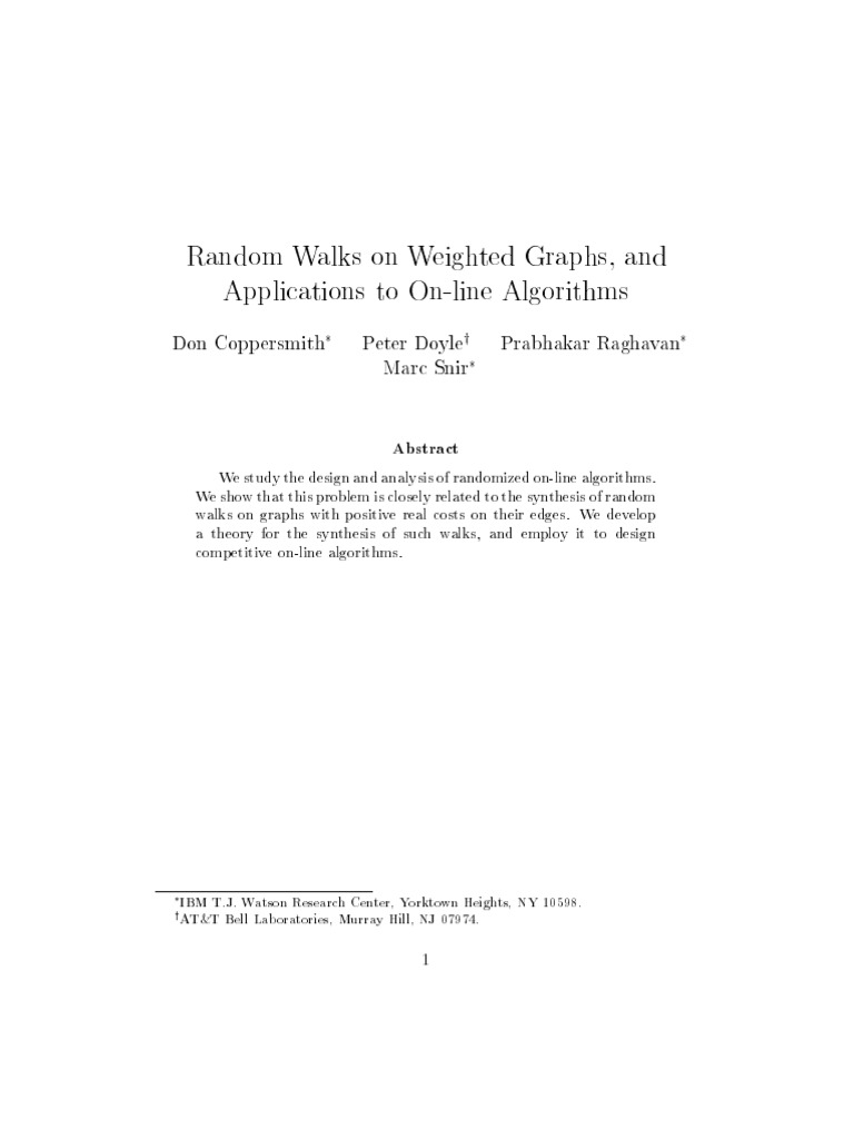 Random Walks On Weighted Graphs, and Applications To On-Line Algorithms | PDF | Matrix ...