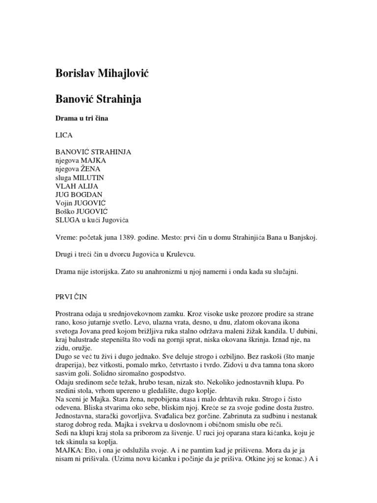 Borislav Mihajlovic - Banovic Strahinja - Dramatizovano | PDF