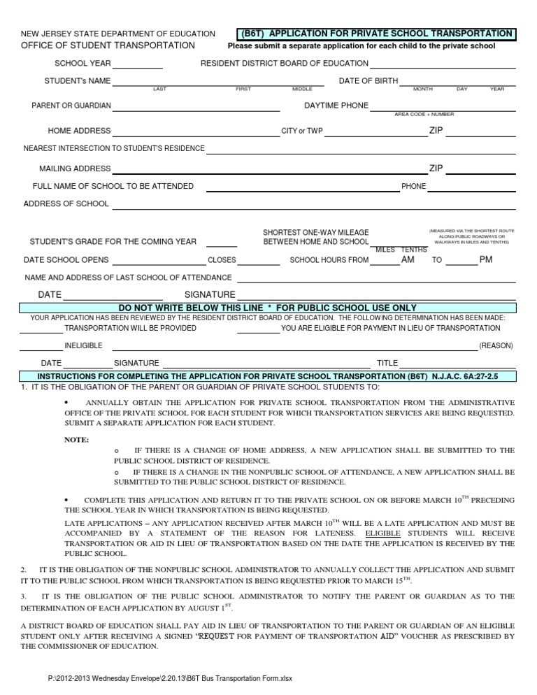 B6T Bus Transportation Form | PDF | State School | Government