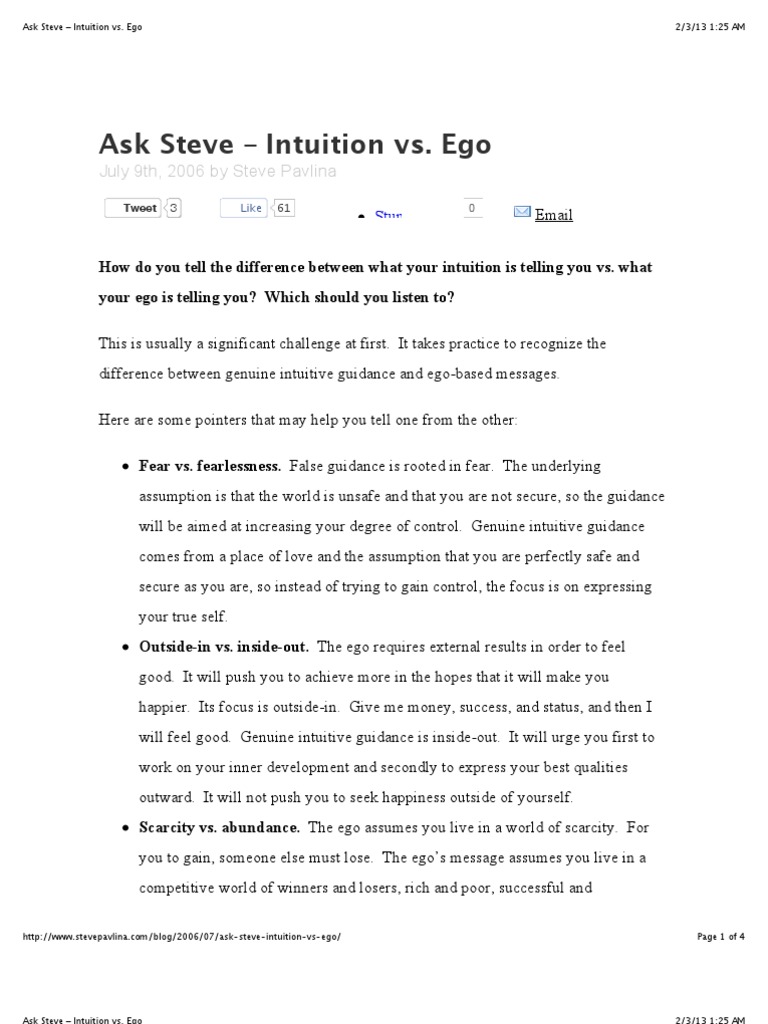 Ask Steve - Intuition vs. Ego | PDF | Intuition | Id