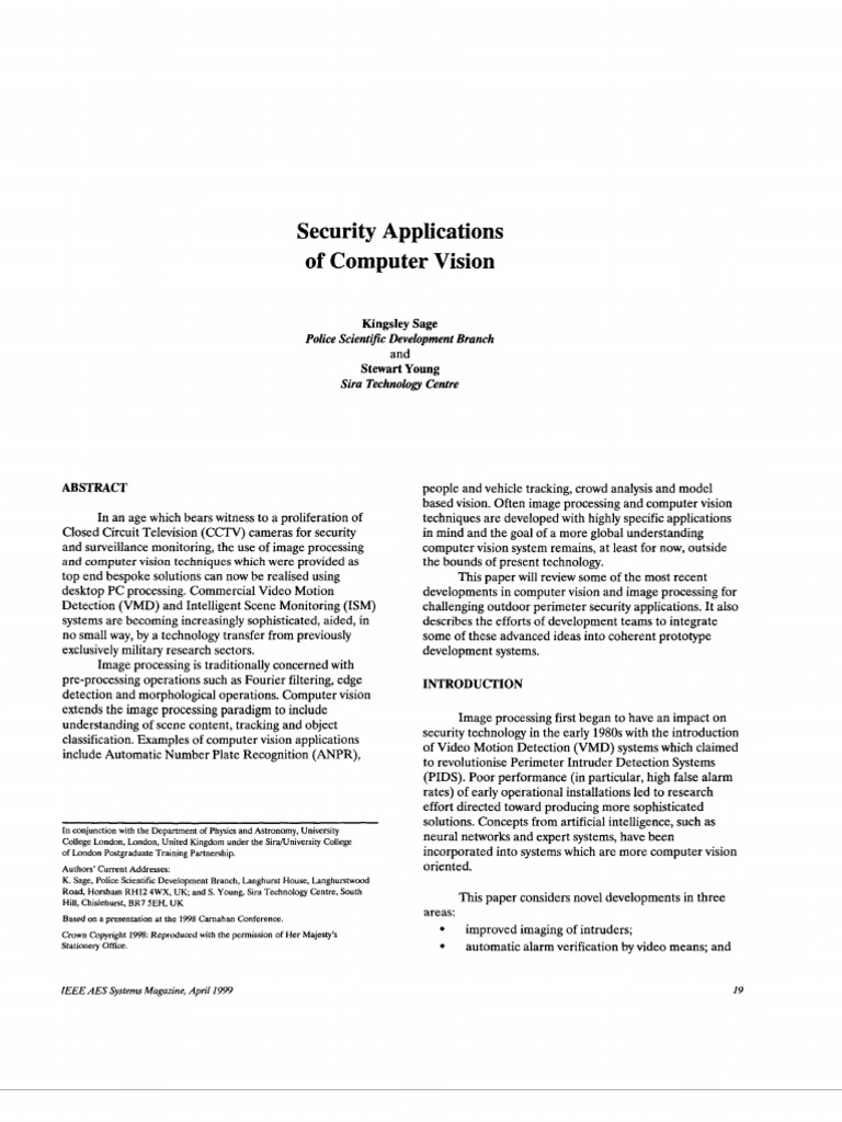 Security Application of Computer Vision | PDF | Computer Vision ...