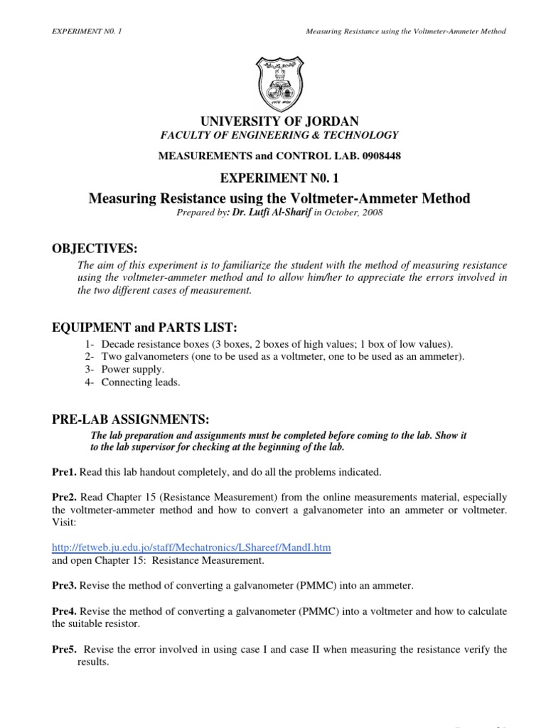 Exp1 Measuring Resistance Using The VA Method | PDF | Series And ...
