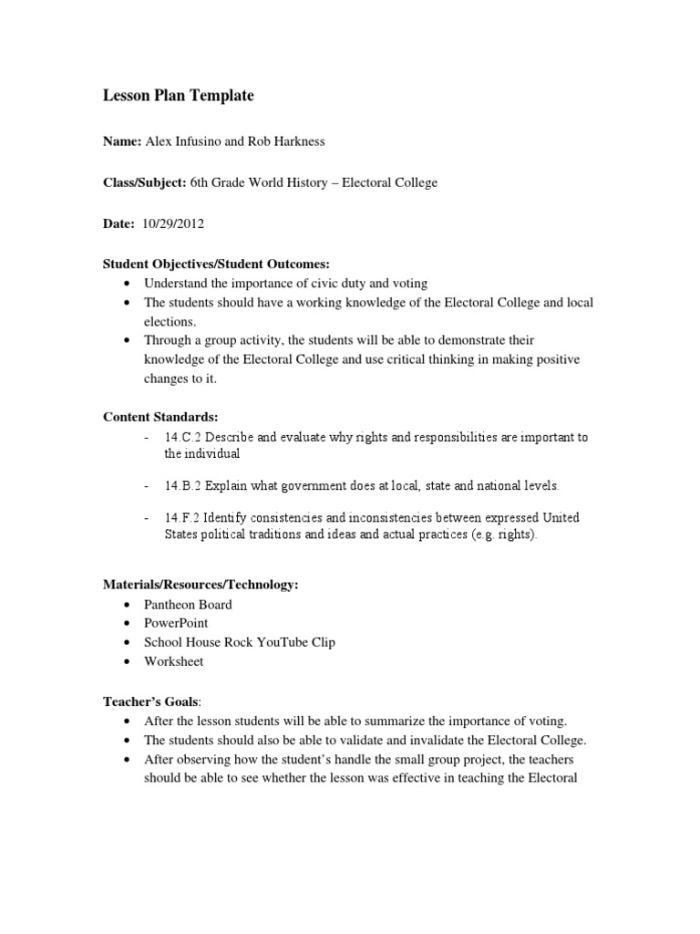 Lesson Plan Template: Name: Alex Infusino and Rob Harkness | PDF ...
