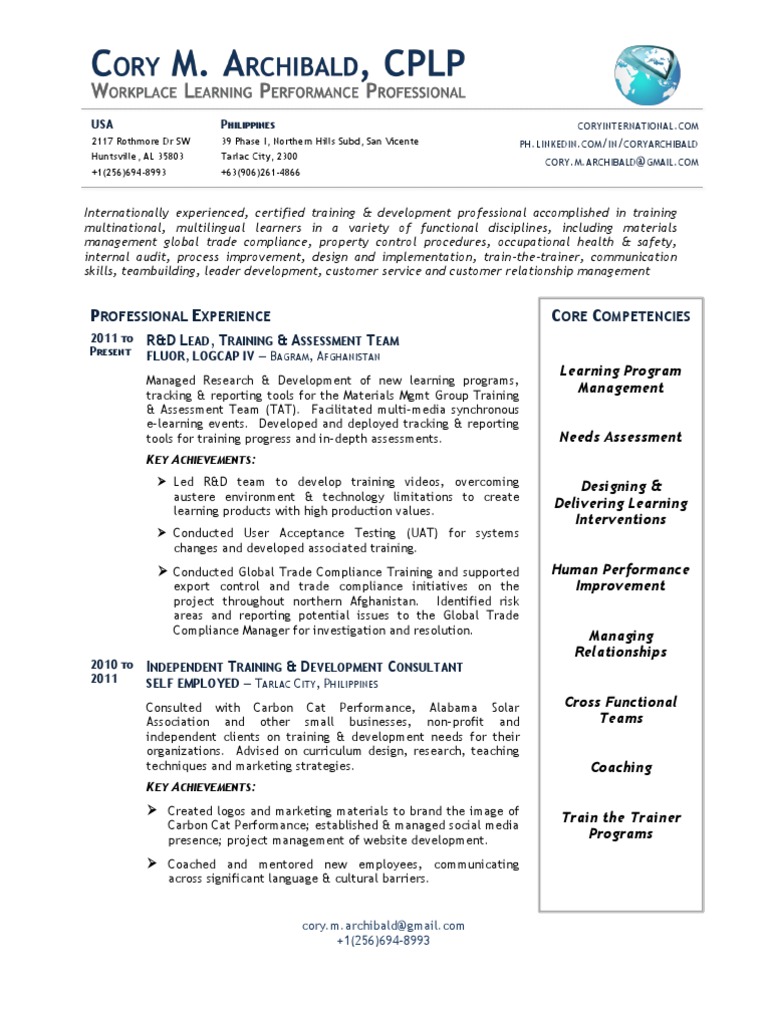 Cory Archibald CPLP Training Manager | PDF | Organizational Culture ...