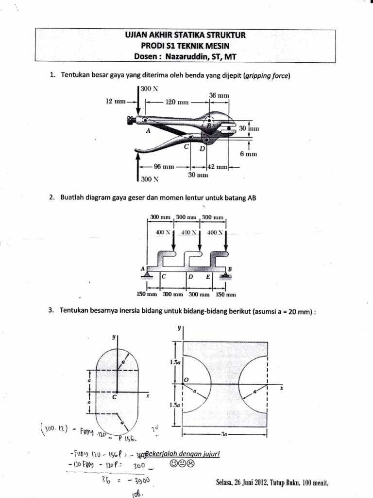 Soal UAS Statika Struktur, 2011 | PDF | Teknologi & Rekayasa
