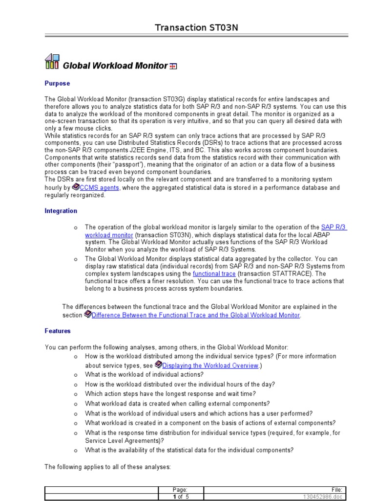 Sap Transaction St03n Pdf Database Transaction Workload