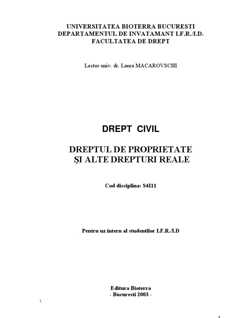 Drept Civil Dreptul de Proprietate Şi Alte Drepturi Reale | PDF