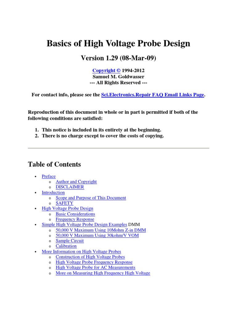 Basics of High Voltage Probe Design | PDF | Capacitor | Resistor