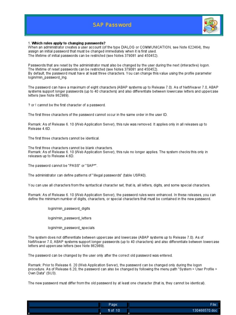 SAP Password | PDF | Password | Areas Of Computer Science