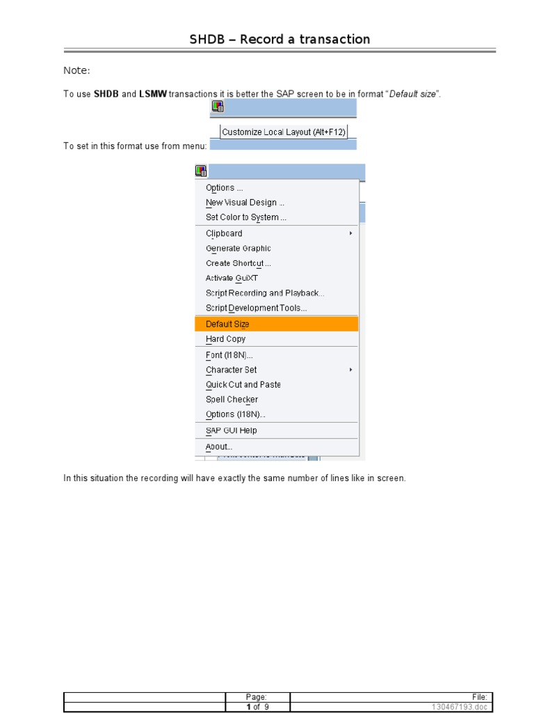 SHDB Creare Recording | PDF | Subroutine | Button (Computing)