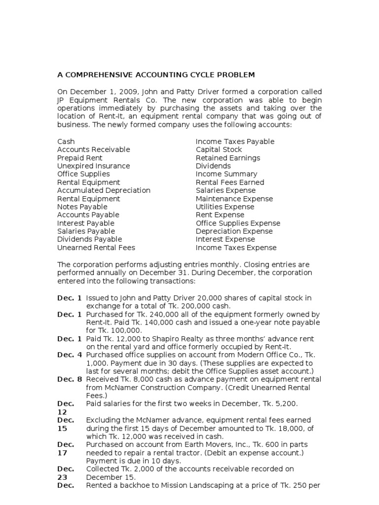Accounting Cycle Comprehensive Problem | PDF | Expense | Debits And Credits