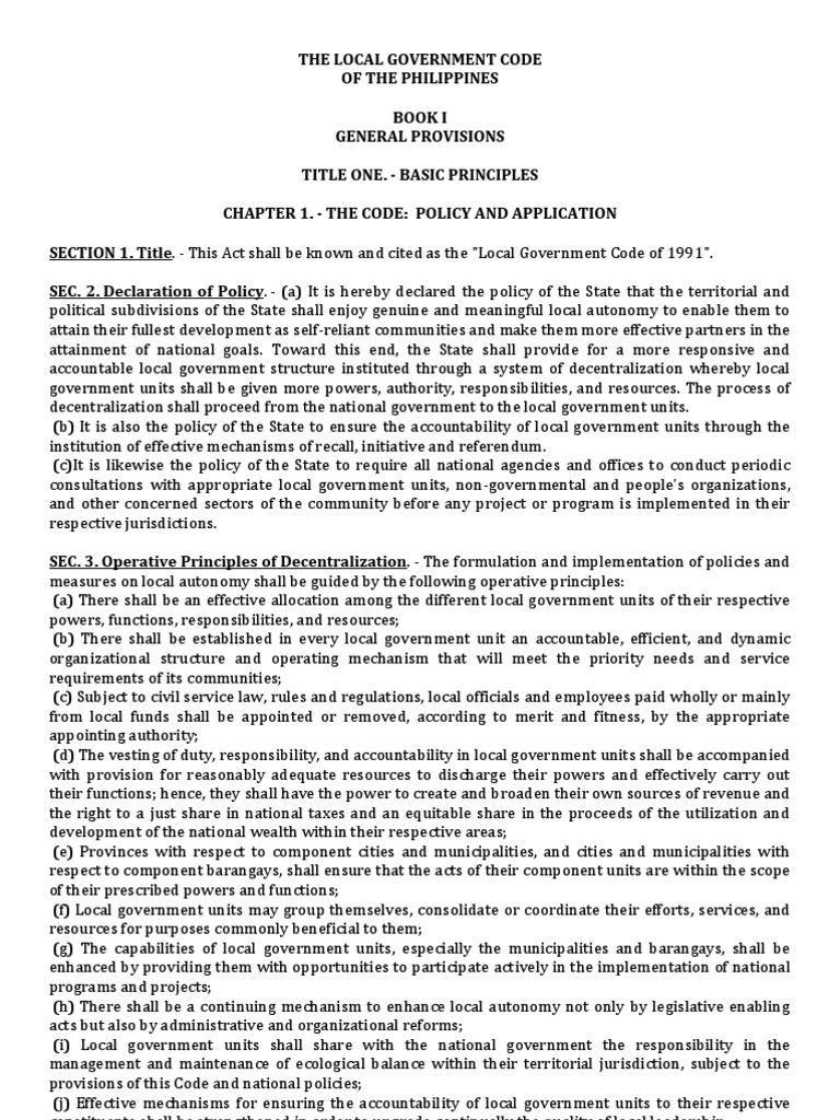 The Local Government Code | PDF | Local Government | Decentralization