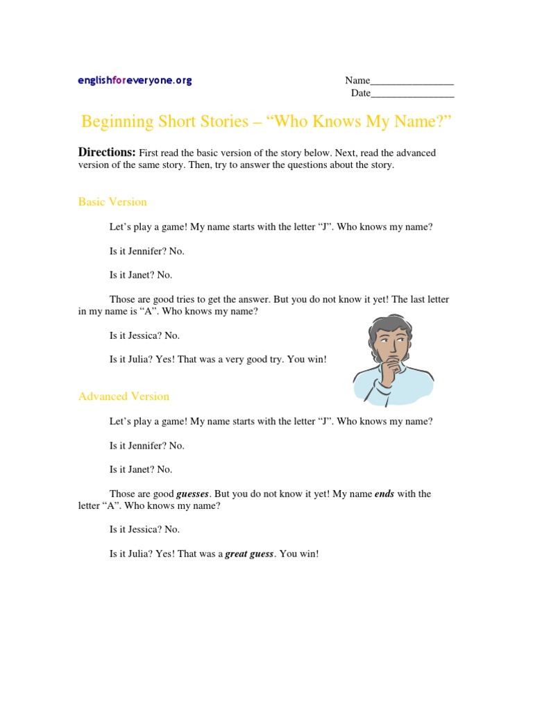 Beginning Short Stories: Name Game | PDF | Sports & Recreation ...