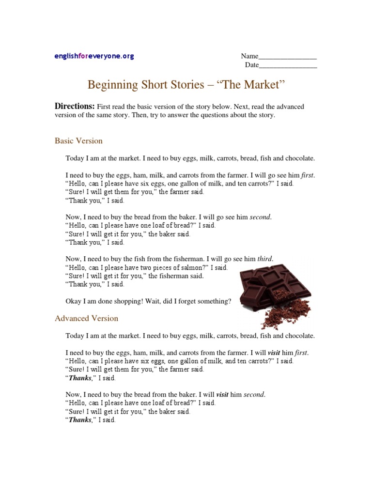 Market Visit: A Short Story for Kids | PDF