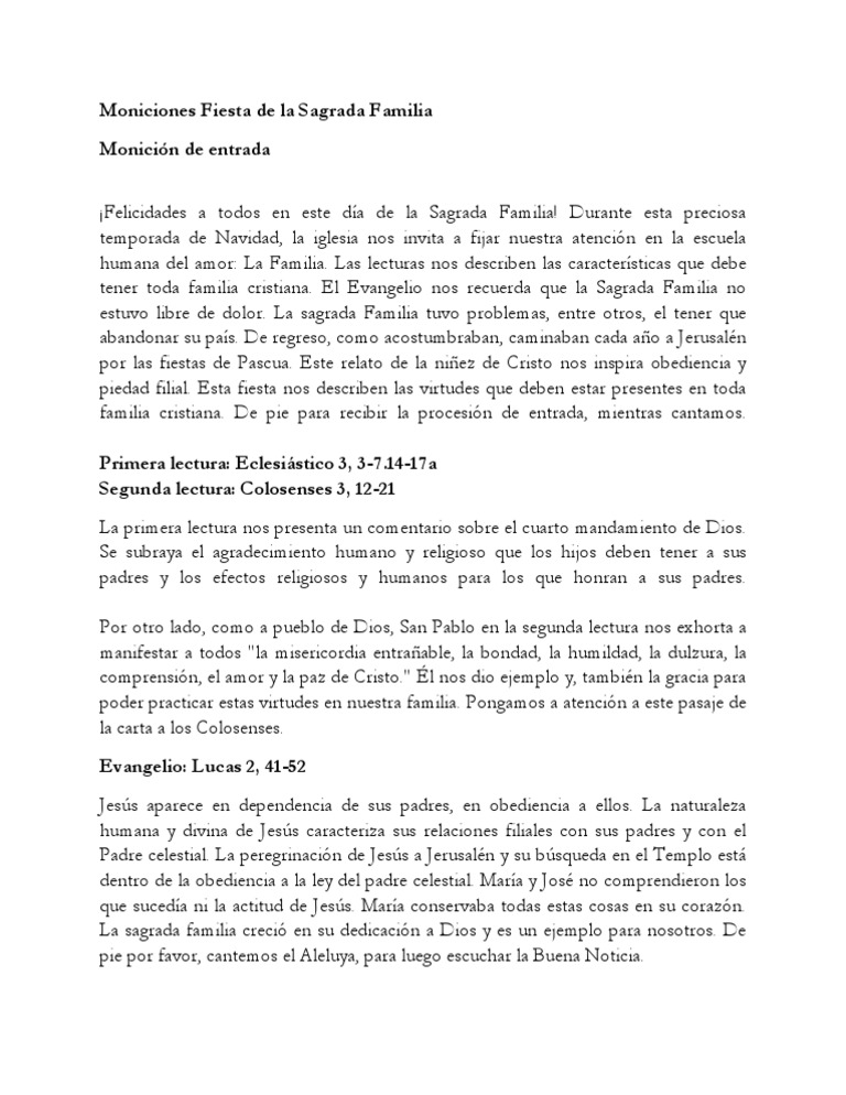Moniciones Fiesta de La Sagrada Familia | PDF | María, madre de Jesús ...