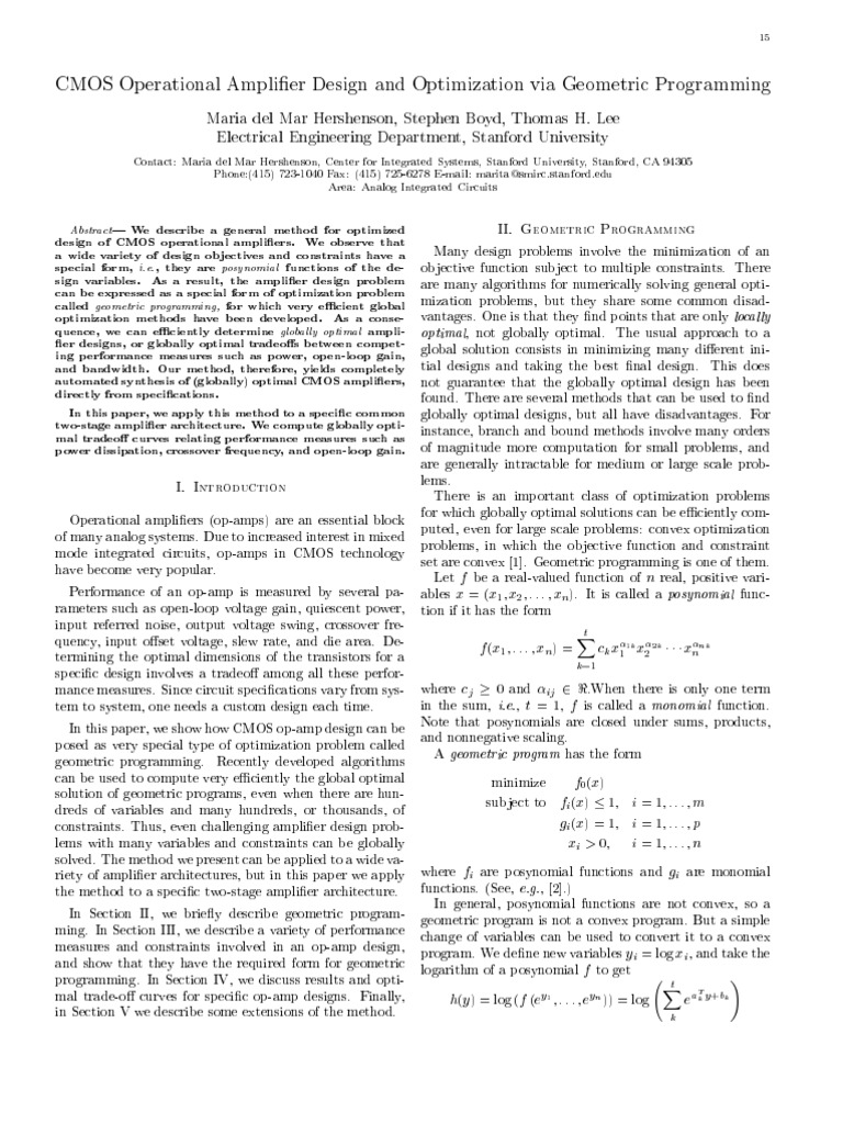 Short Report - Optimal Design of A CMOS Op-Amp Via Geometric Programming - Mar Hershenson ...