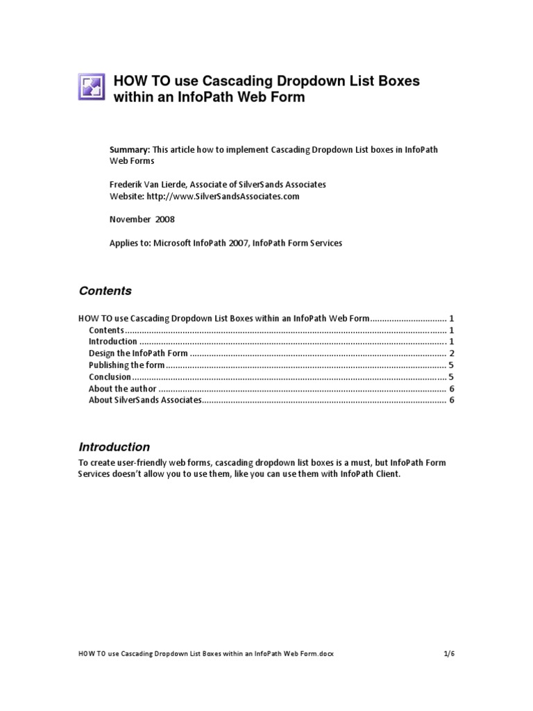 Implementing Cascading Dropdown Lists In Infopath Web Forms Using Managed Code Pdf X Path