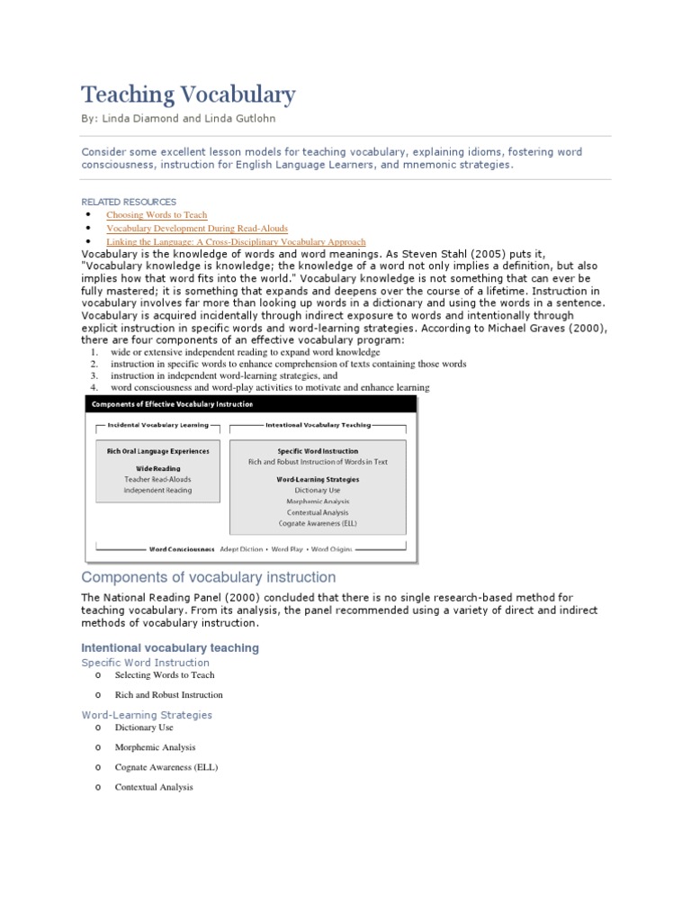 Teaching Vocabulary: Components of Vocabulary Instruction | PDF