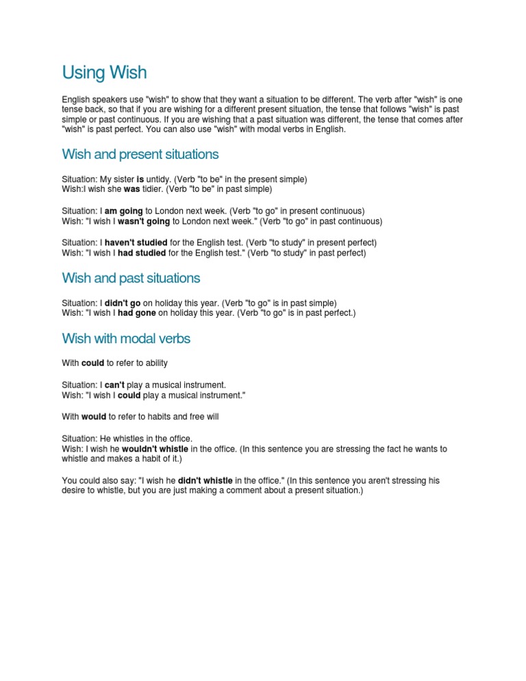 Using Wish: Wish and Present Situations | PDF