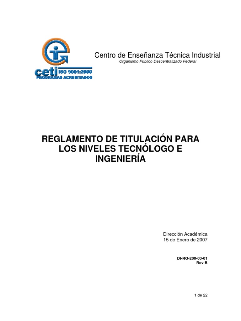 CETI Reglamento Titulacion | PDF | Prueba (evaluación) | Calidad (comercial)