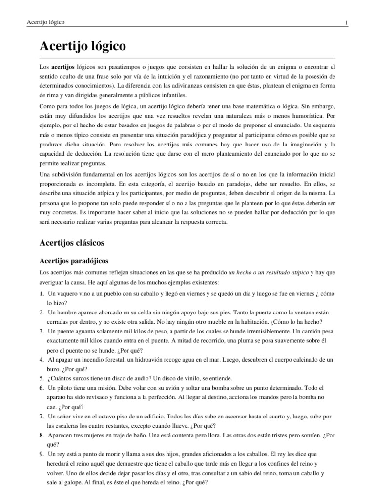 Acertijos Lógicos y Su Resolución | PDF | Juegos de habilidad mental ...