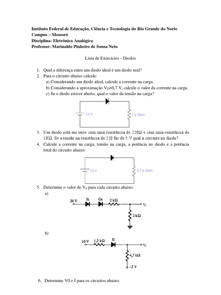 Lista de Exercícios Diodos | PDF