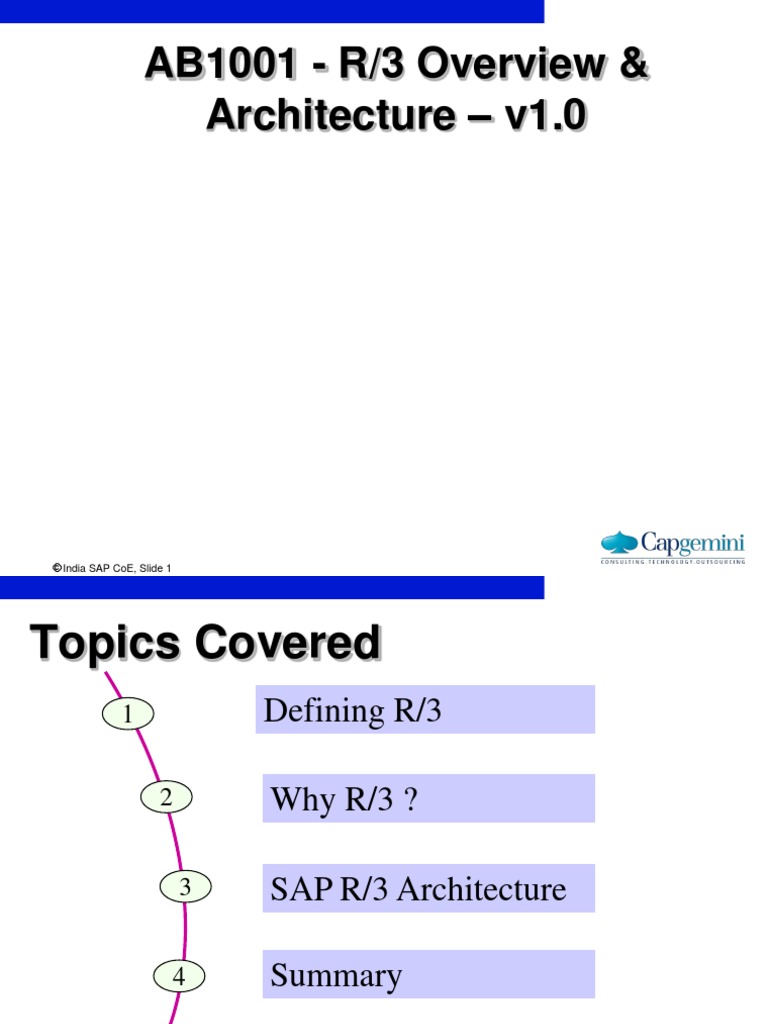 Ab1001 - R/3 Overview & Architecture - V1.0: India Sap Coe, Slide 1 | PDF | Client–Server Model ...