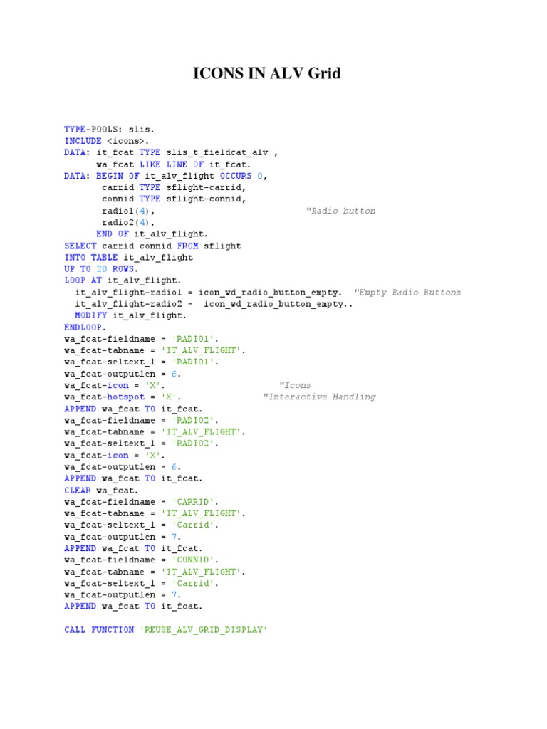 Icons in Alv Grid | PDF