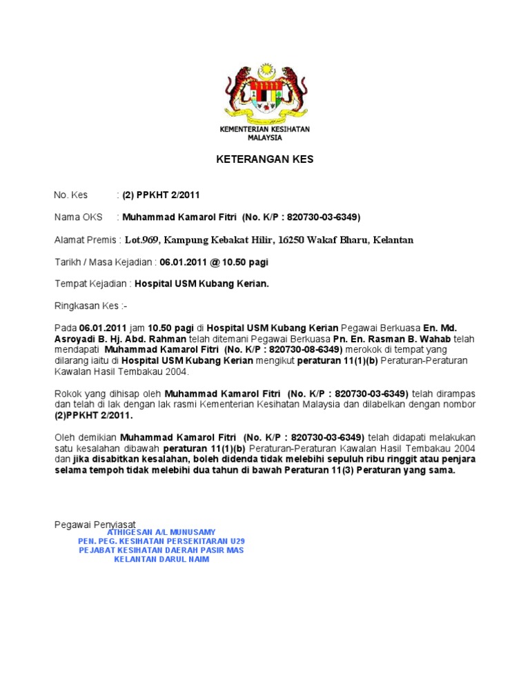 Keterangan Ringkas Kes | PDF