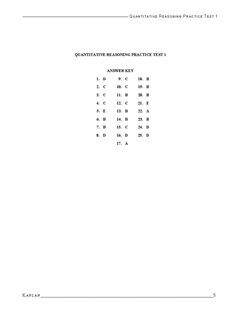 Quantitative Reasoning Practice Test 1 Answers | PDF | Fraction ...