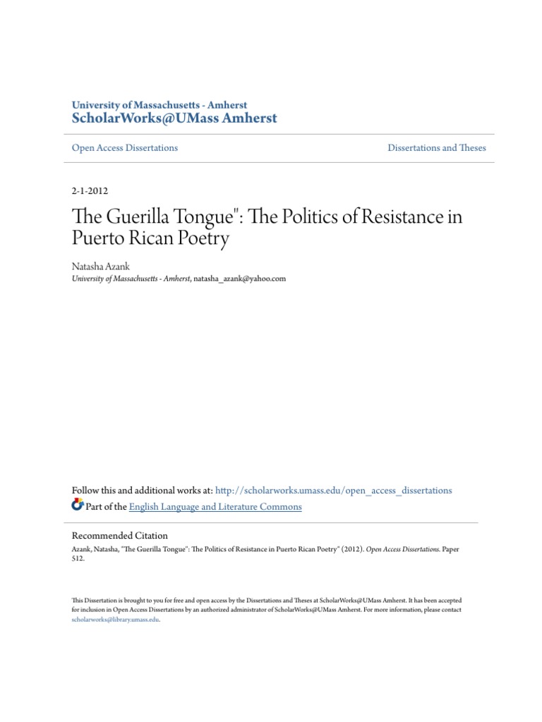 The Guerilla Tongue The Politics of Representation in Puerto Rican ...
