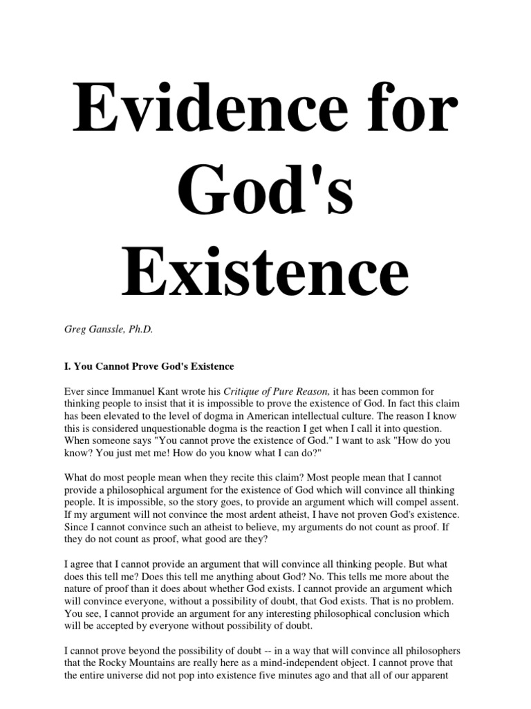 Evidence For God's Existence: Greg Ganssle, PH.D | PDF | Existence Of ...