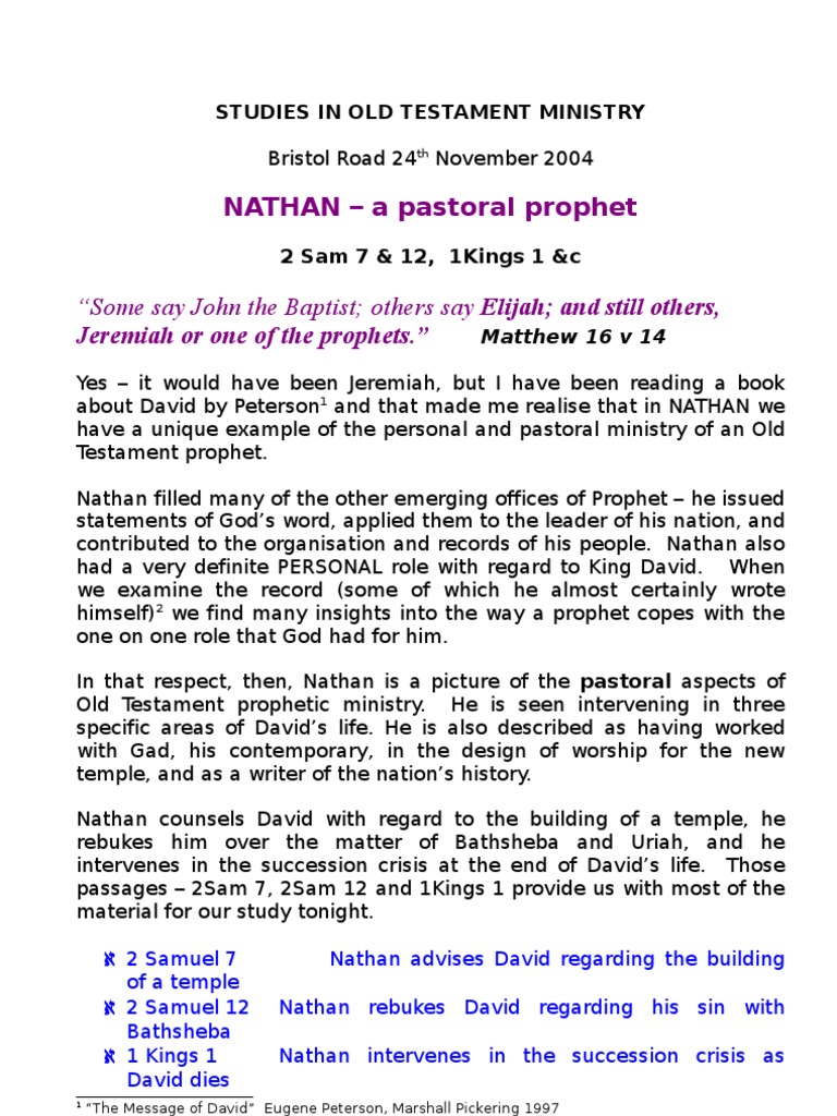 Nathan the Prophet: A Pastoral Role | PDF | David | Books Of Samuel