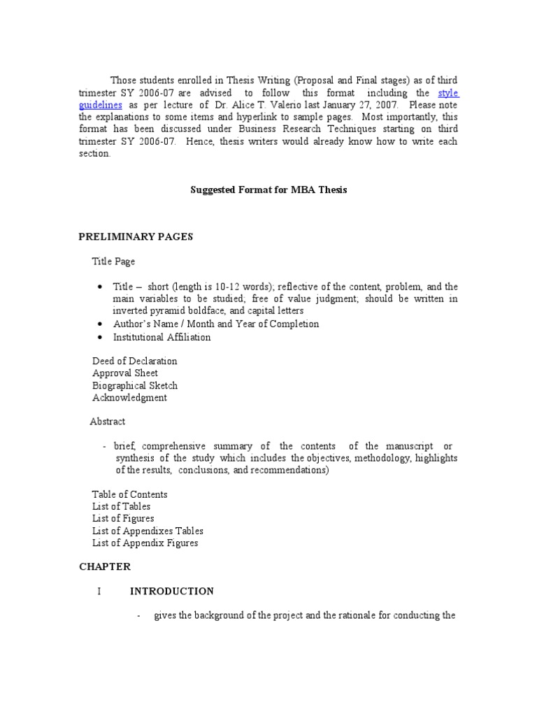 Suggested Format For MBA Thesis | Download Free PDF | Survey ...