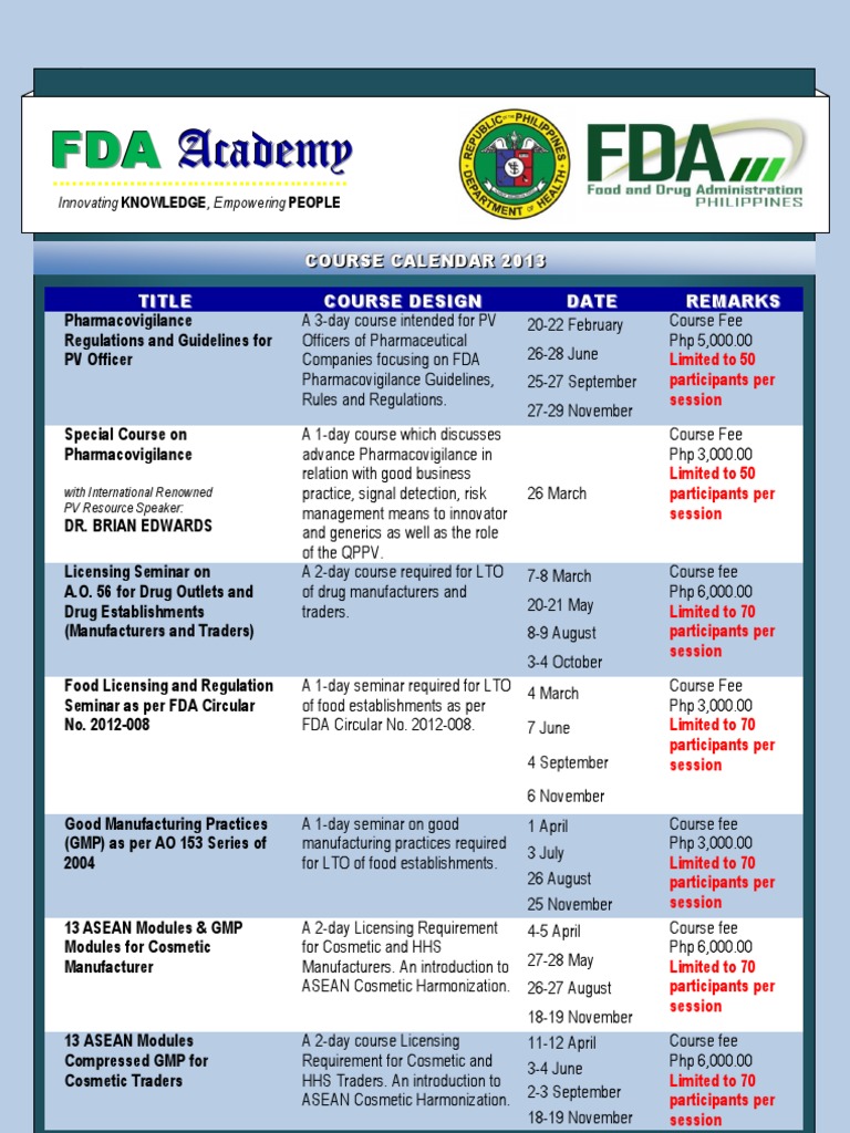FDA Pharmacovigilance Training Courses | PDF | Food And Drug ...