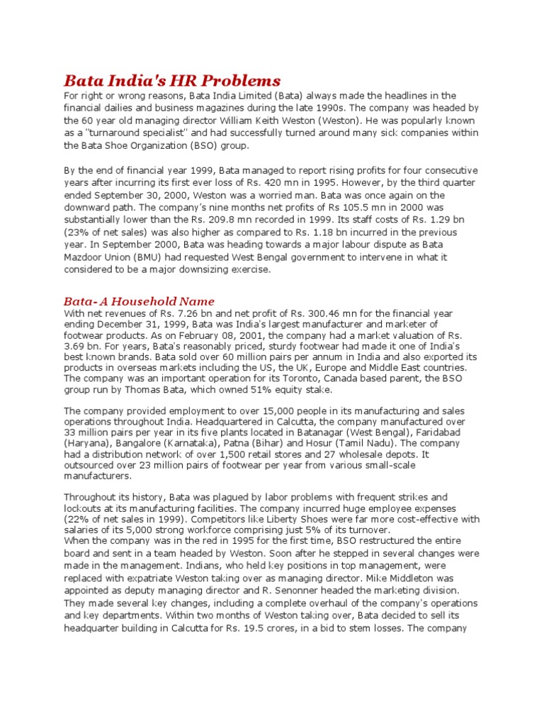 Bata India's HR Problems: Bata-A Household Name | PDF | Lockout (Industry) | Strike Action