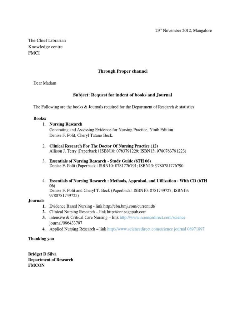 Book and Journal Request for Nursing Research | PDF | Science ...