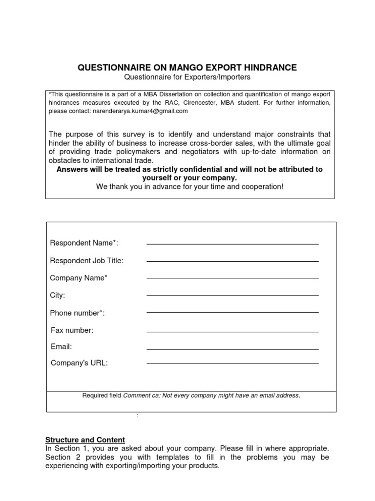 Questionnaire On Mango Export Hazards | PDF | Exports | Economies