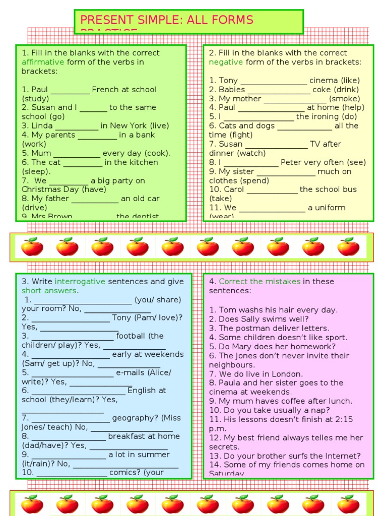 Present Simple: All Forms Practice: Affirmative Negative | PDF