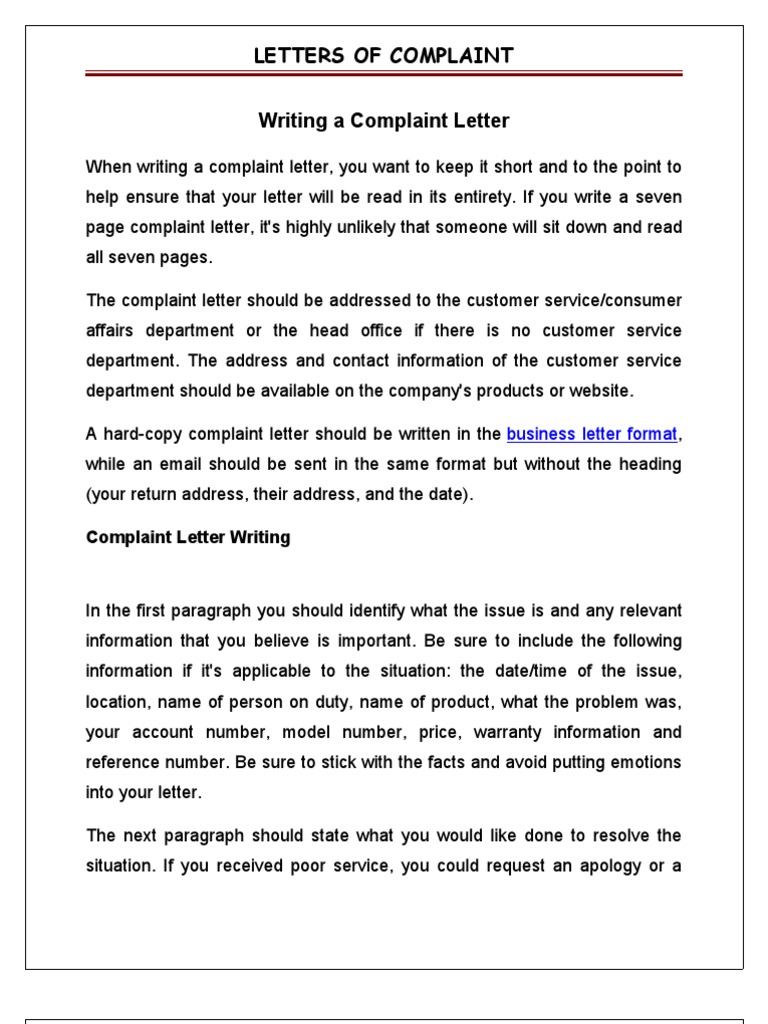 Business Complaint Letter Format