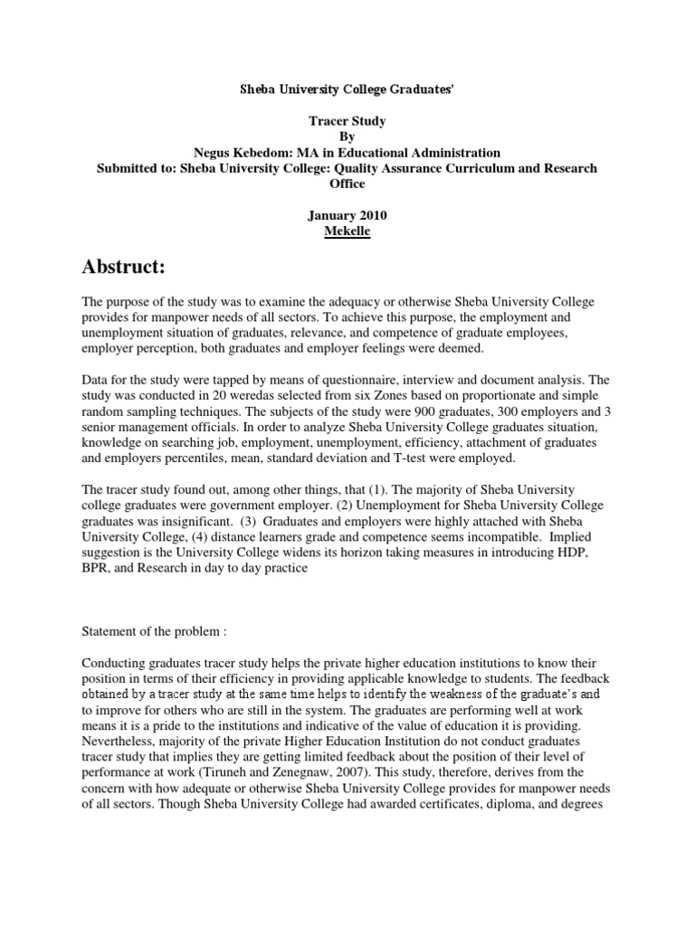 Sheba University College Graduate Tracer Study | PDF | Employment ...