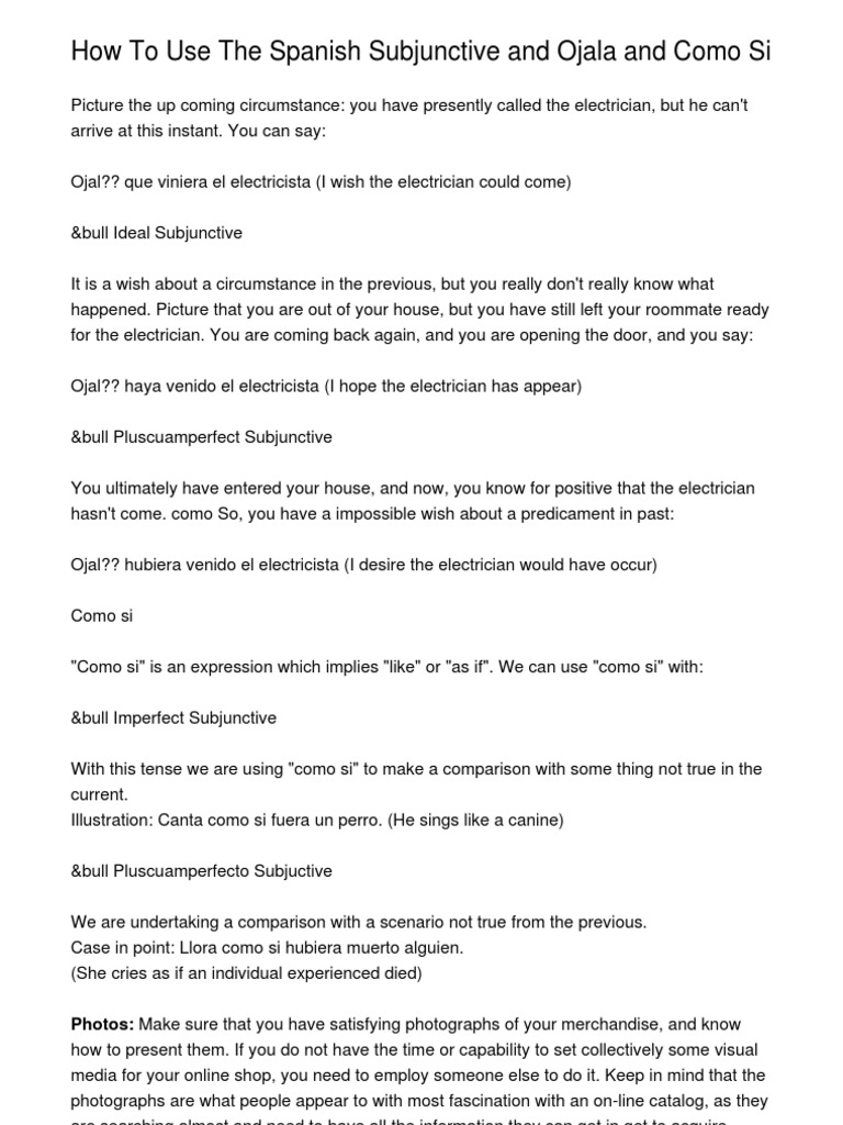 How To Use The Spanish Subjunctive and Ojala and Como Si | PDF ...