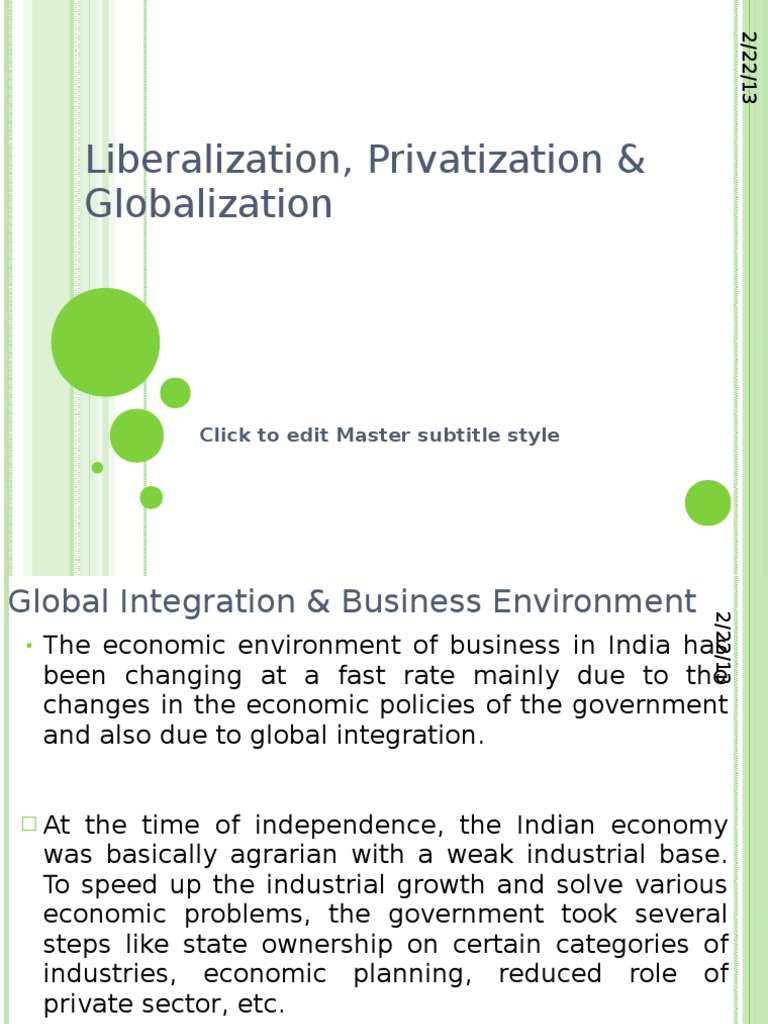 Liberalization, Privatization & Globalization: Click To Edit Master Subtitle Style | PDF ...