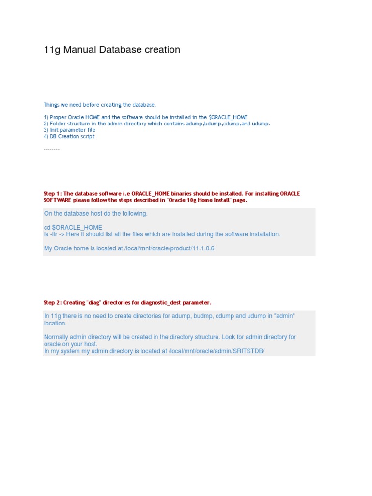 11g Manual Database Creation | PDF | Oracle Database | Directory (Computing)