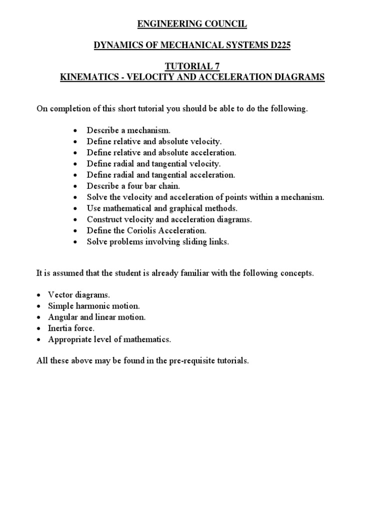 Dynamics Tutorial 7-Kinematiks-Velocity and Acceleration Diagrams-31p PDF | PDF | Acceleration ...