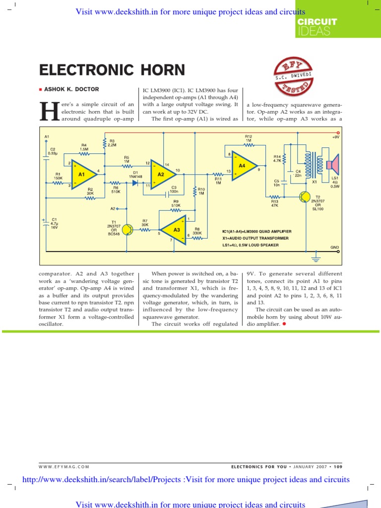 Electronic Horn Circuit Design | PDF | Computers