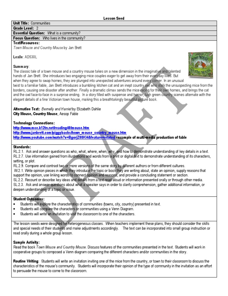 Lesson Town Mouse Country Mouse | PDF