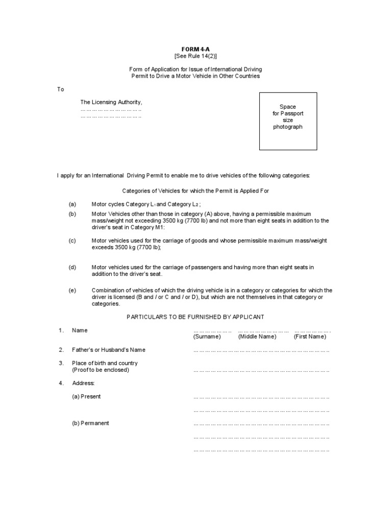 International Driving Permit Application Form | PDF | Driver's License ...
