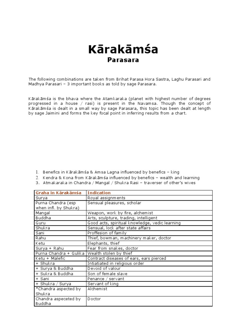 Kārakāmśa: Parasara | PDF